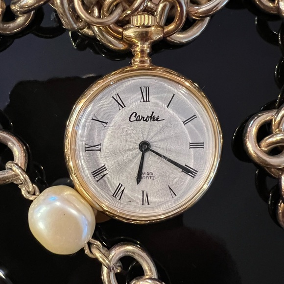 Carolee | Jewelry | Vintage Carolee Swiss Watch Pendant Gold Pearl ...